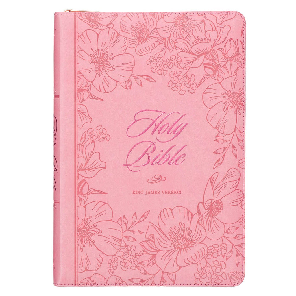 KJV Large Print Thinline Bible-Sunrise Pink Faux Leather Indexed w/Zip ...